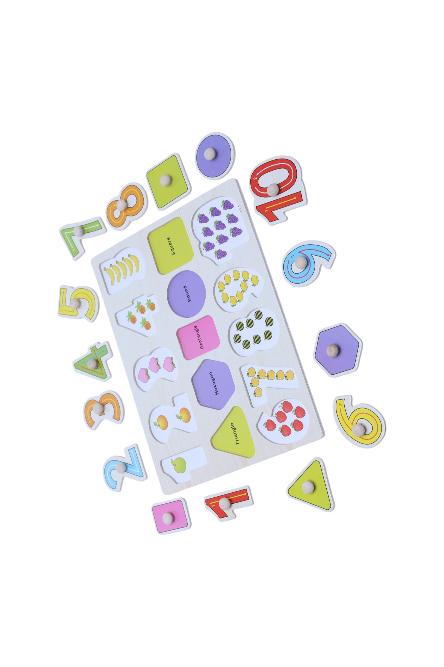 Wooden Number & Shape Puzzle Board for Toddlers (Ages 3+) – Colorful ...